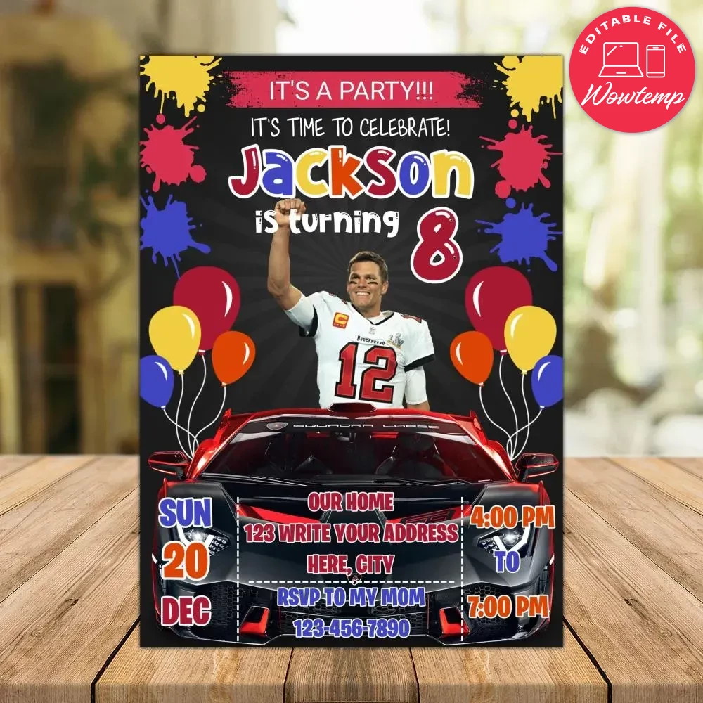 Tom Brady Tampa Bay Buccaneers Drive By Birthday Parade Invite | Wowtemp