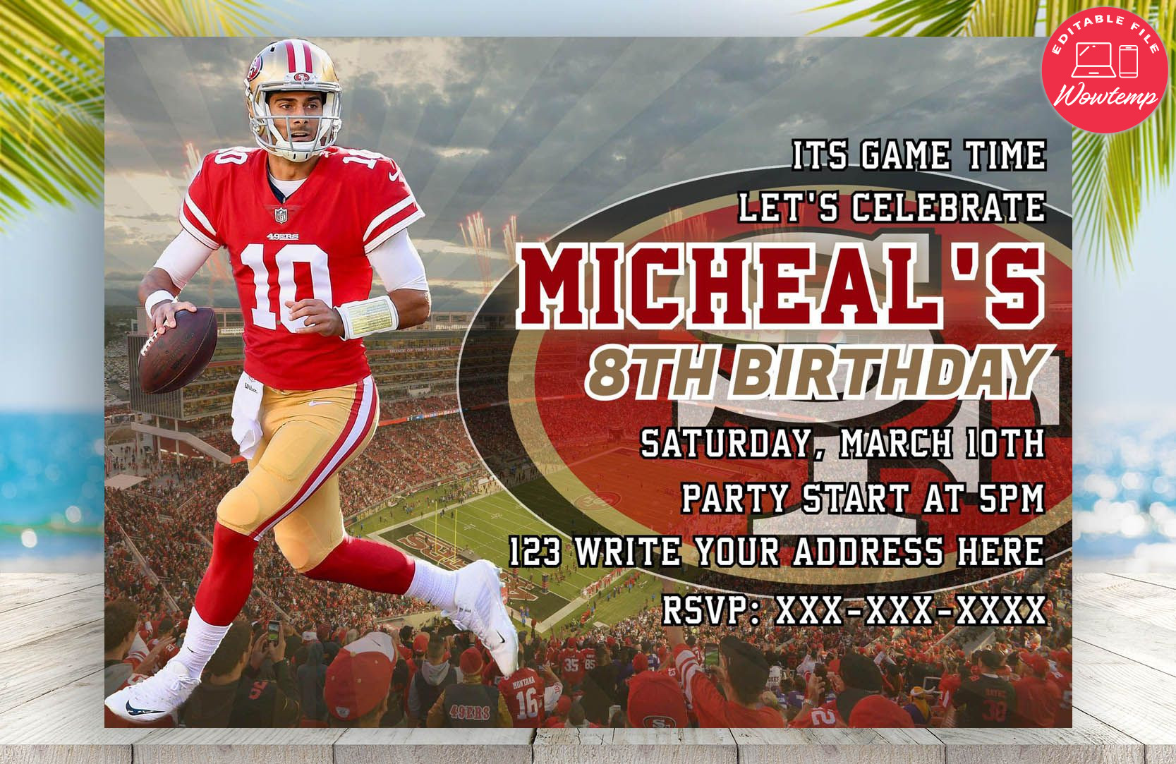 Editable San Francisco 49ers Digital Party Invitation Invite | Wowtemp