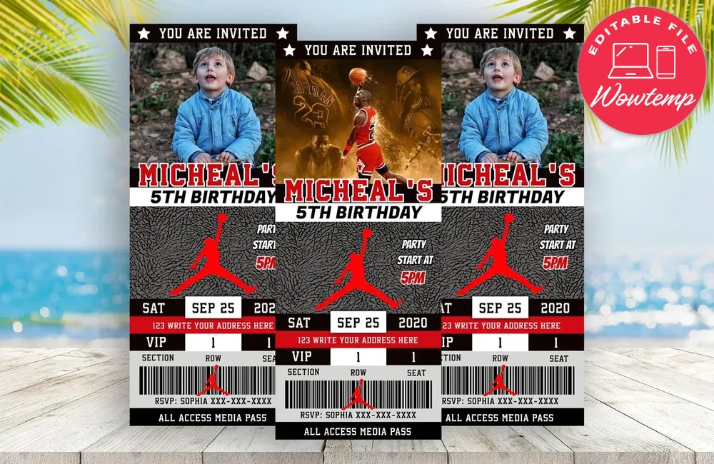 Editable Jordan Birthday Ticket Invitations Instant Download | Wowtemp