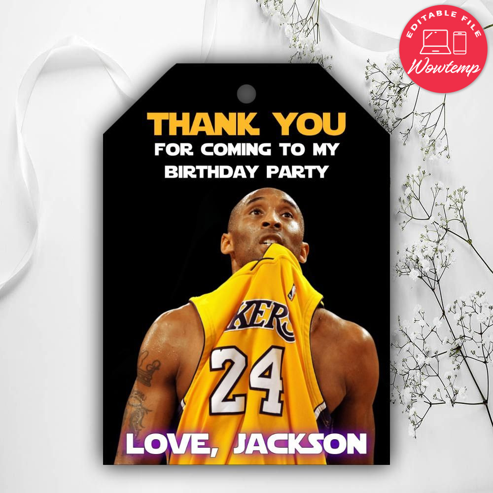 Printable Kobe Bryant Birthday Thank You Tags Instant Download | Wowtemp
