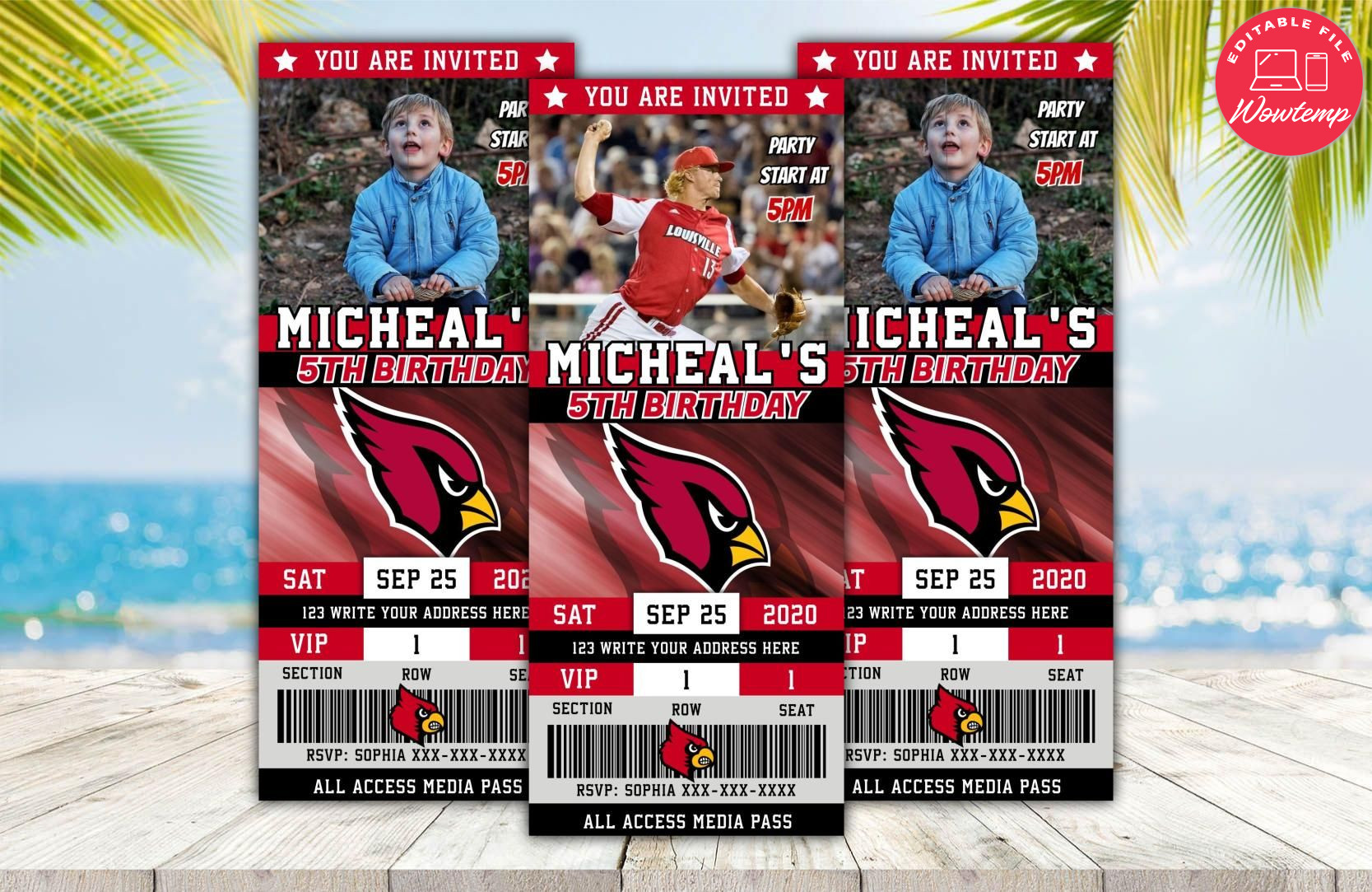 Editable Louisville Cardinals Birthday Ticket Invitations DIY | Wowtemp