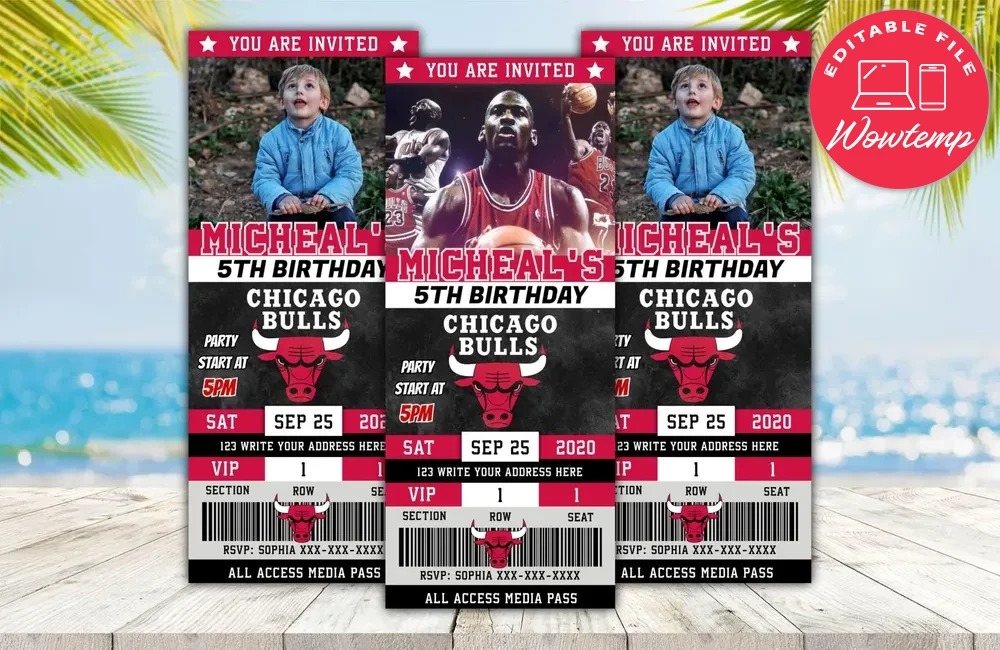 Editable Chicago Bulls Birthday Ticket Invitations DIY | Wowtemp