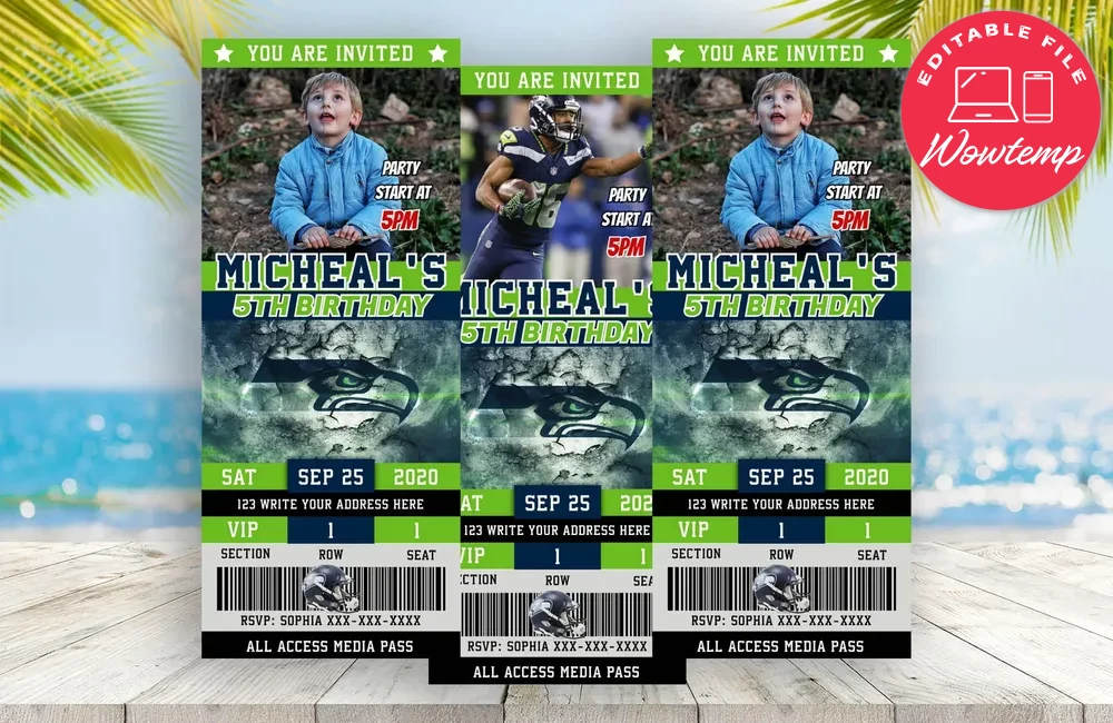 Editable Seattle Seahawks Birthday Ticket Invitation | Wowtemp