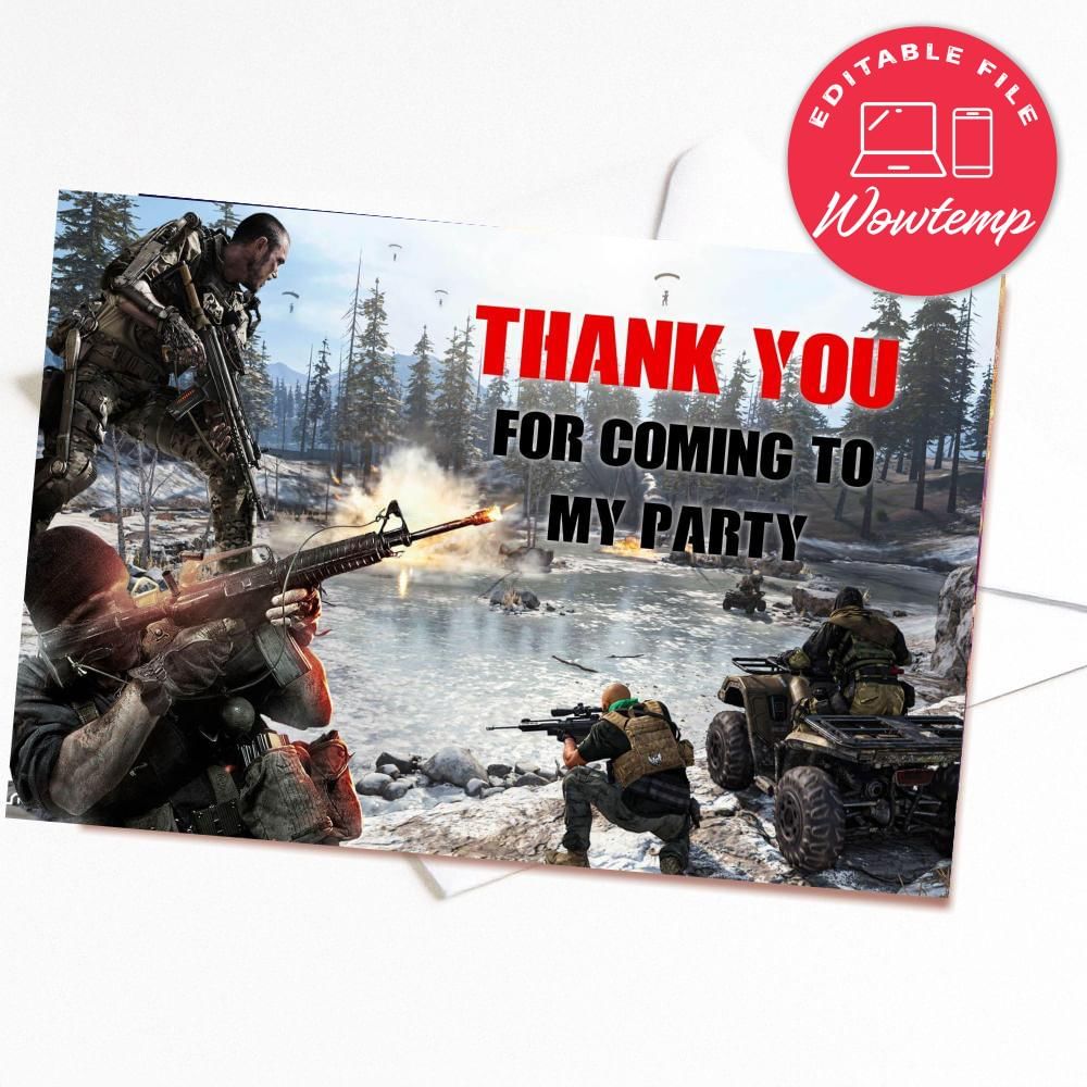 Call of Duty Thank you card Template to Print at Home DIY | Wowtemp