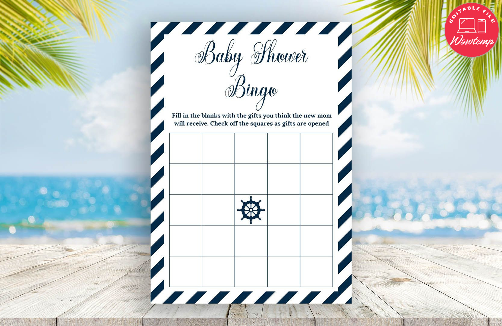 Editable Nautical Baby Shower Bingo game Instant Download | Zingtemp