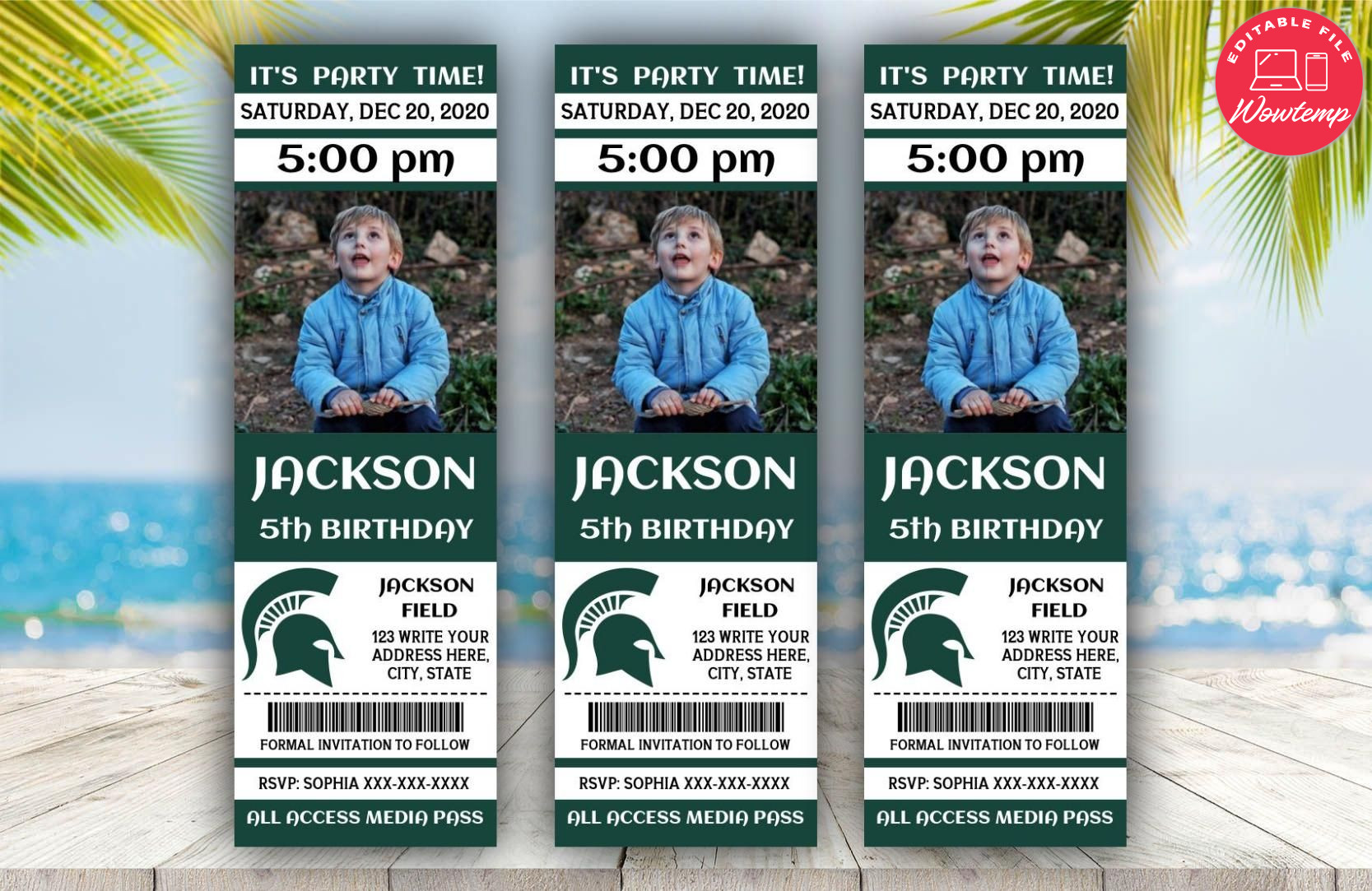 Printable Michigan State Spartans Birthday Ticket Invitations DIY | Wowtemp