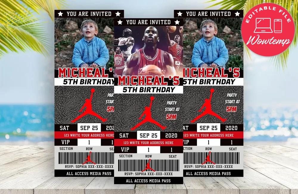 Jordan Ticket Birthday Editable Template Instant Download | Wowtemp