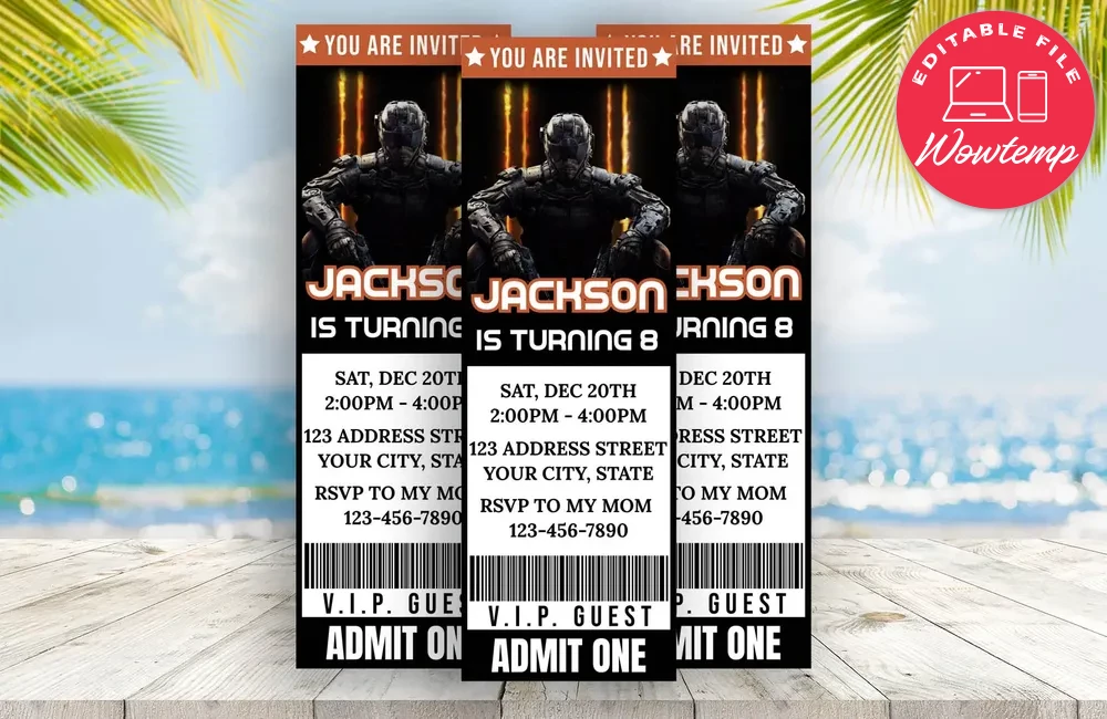 Editable Call of Duty Ticket Birthday Invitation Instant Download | Wowtemp