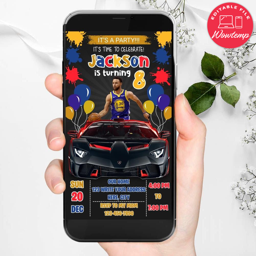 Mobile Stephen Curry Golden State Warriors Birthday Invitation | Wowtemp
