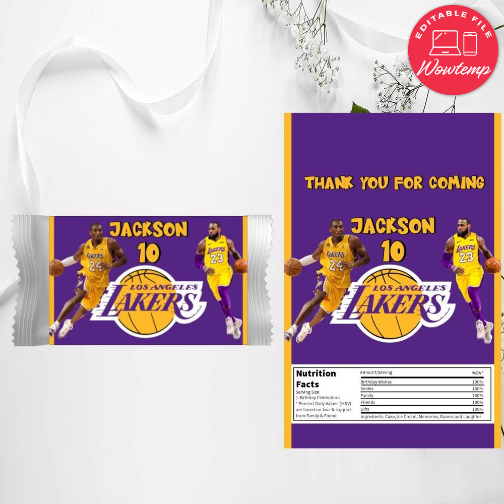 Los Angeles Lakers Candy Bar Wrapper Digital File | Wowtemp