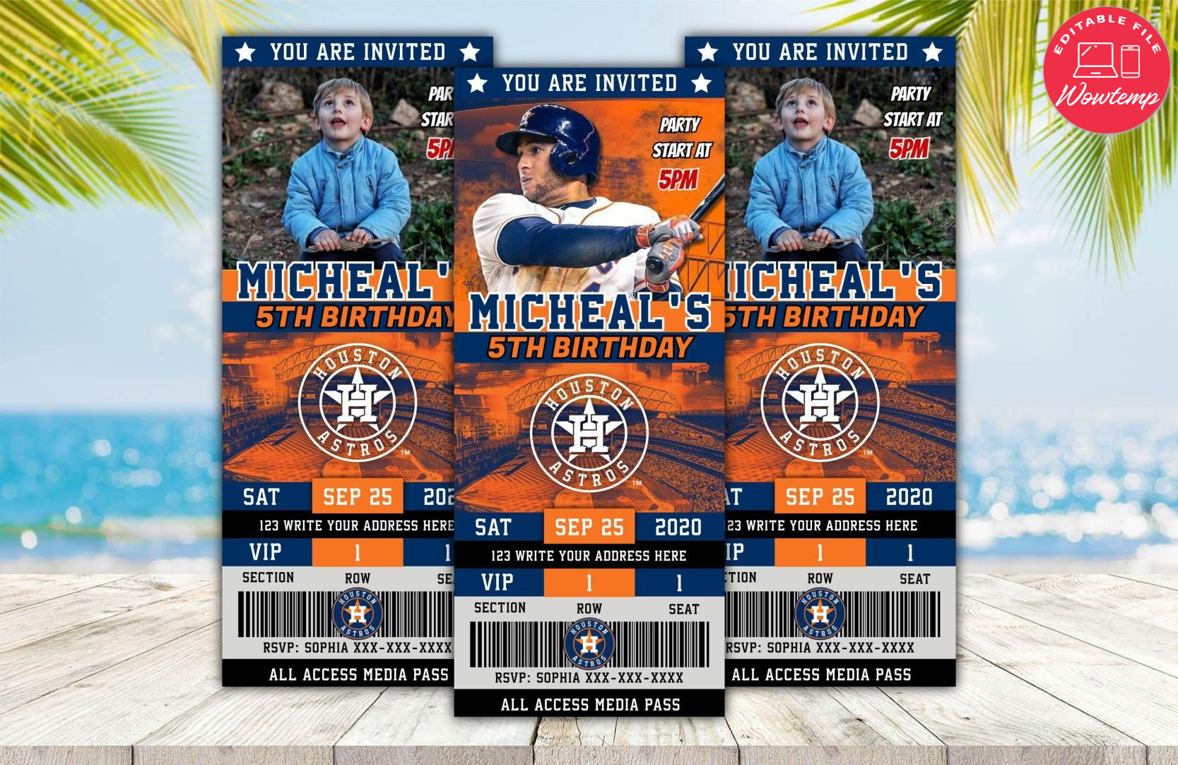 Editable Houston Astros Birthday Ticket Party Invitations | Wowtemp