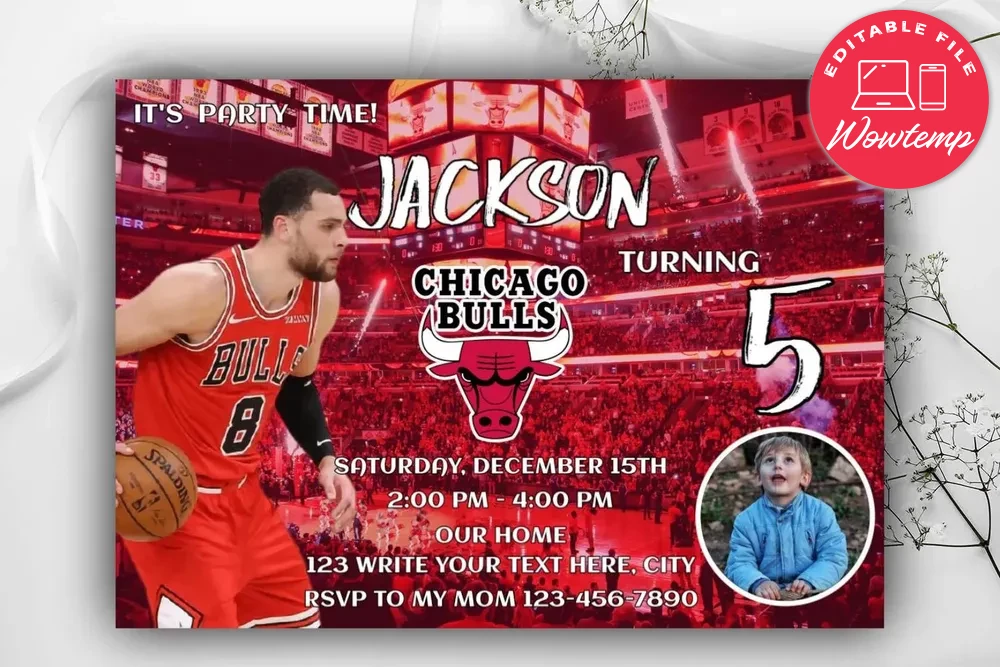 Chicago Bulls Birthday Invites Instant Download | Wowtemp