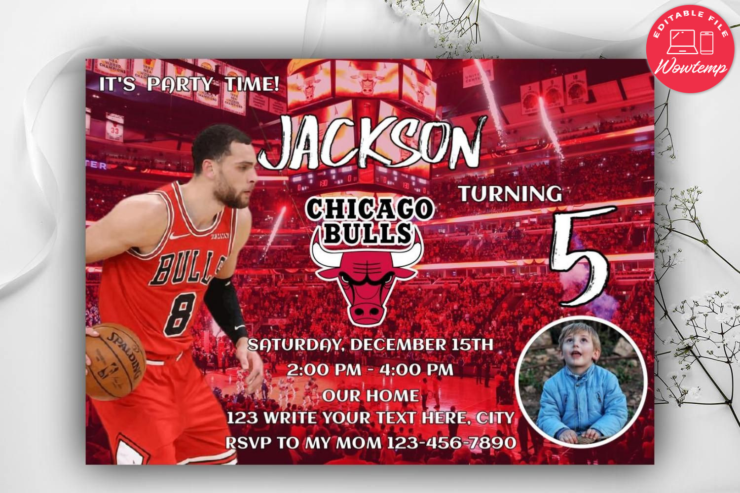 Chicago Bulls Birthday Invites Instant Download | Wowtemp