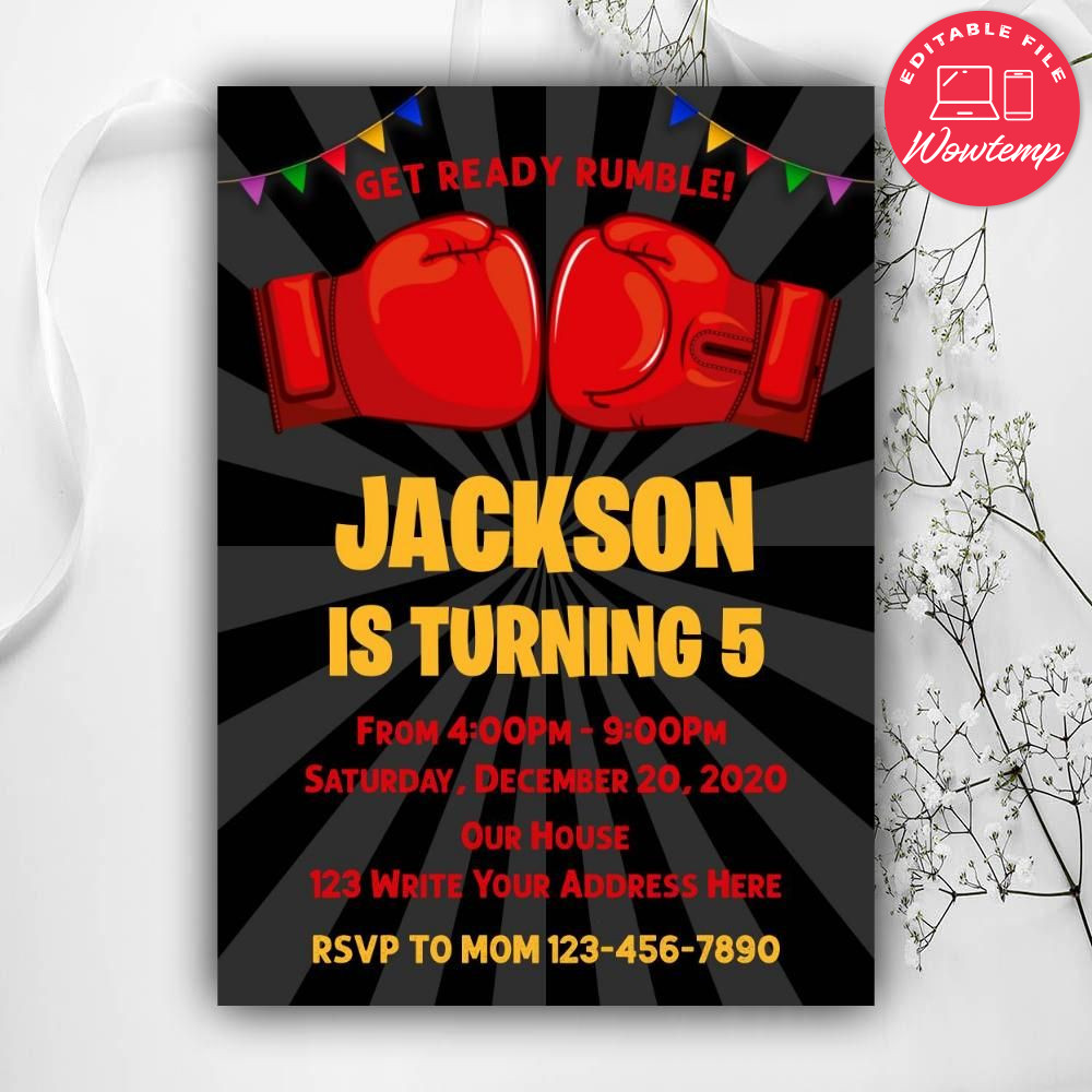 Printable Boxing Birthday Invitation Instant Download | Wowtemp