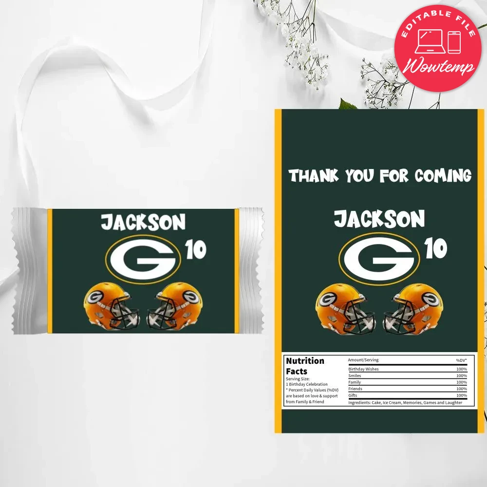 Green Bay Packers Candy Bar Wrapper Label Digital File | Wowtemp