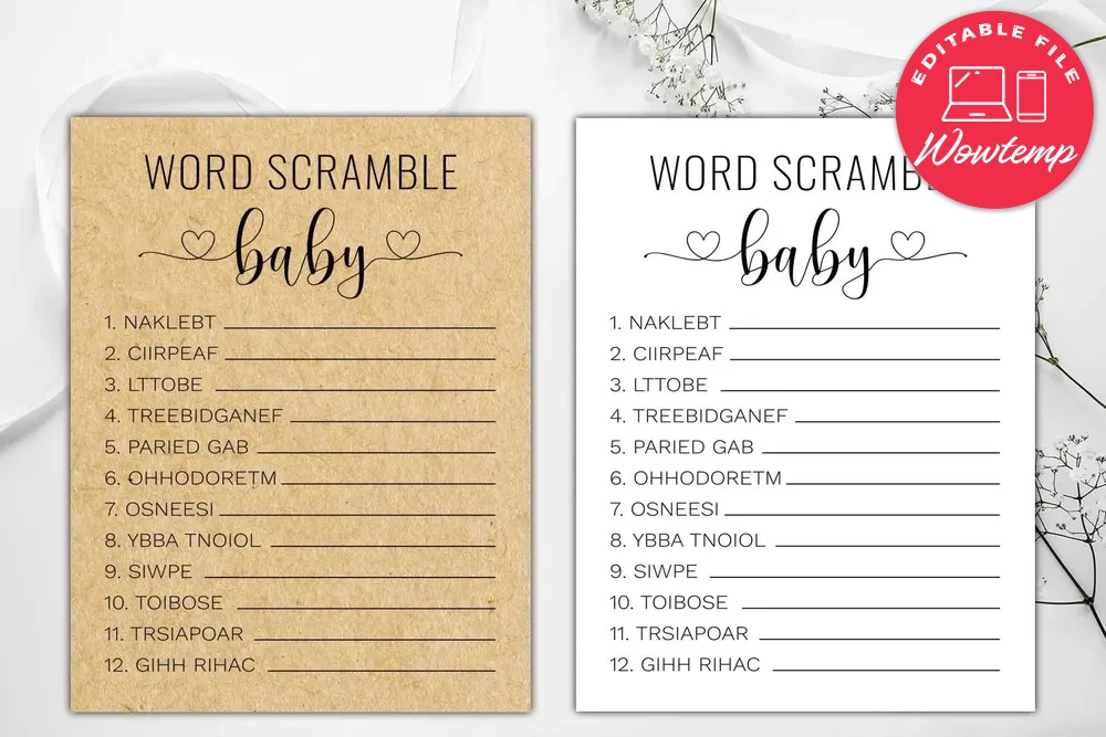 Printable Baby Word Scramble Baby Shower Game Instant Download | Wowtemp