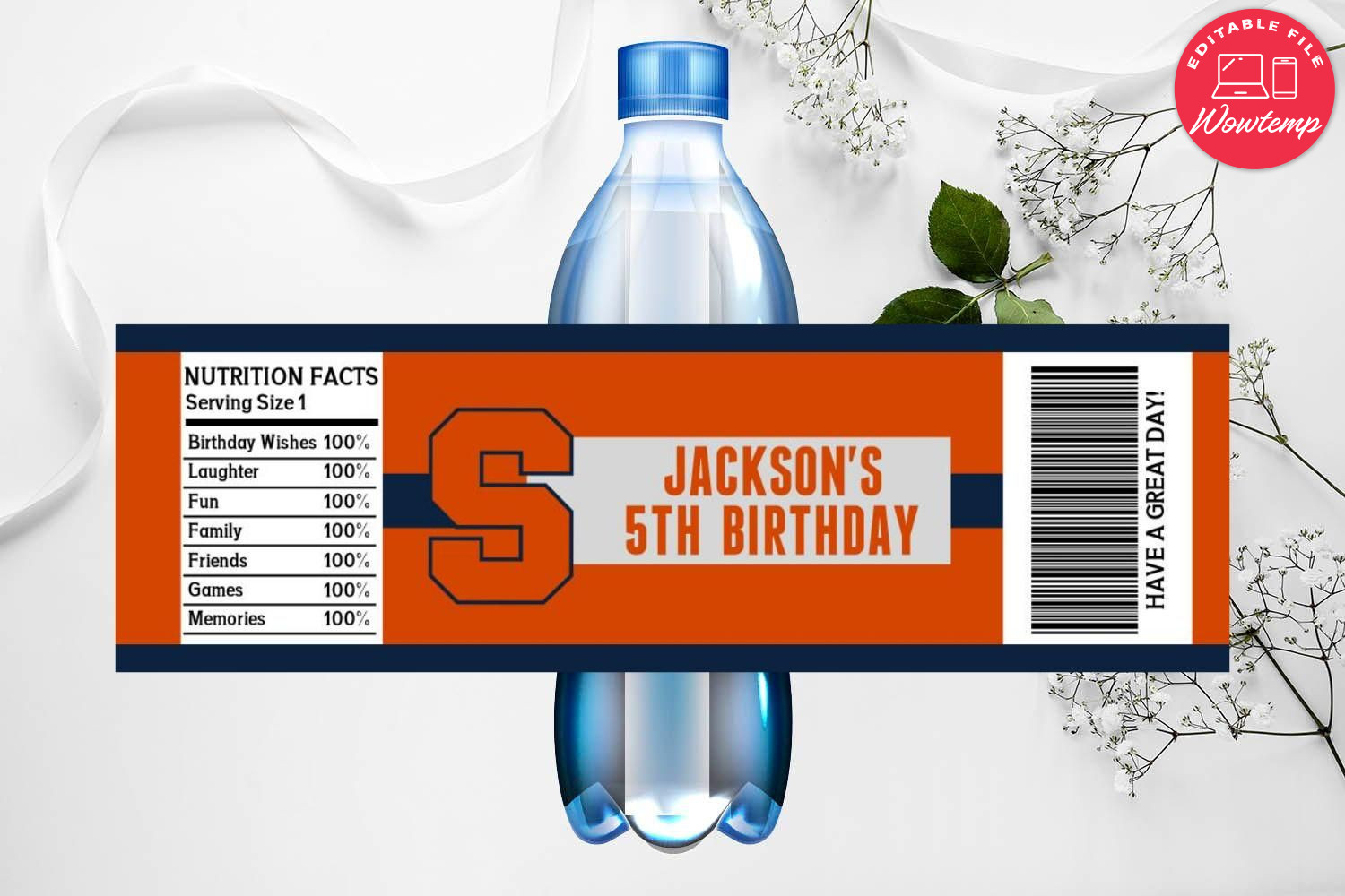 Printable Syracuse Orange Water Bottle Labels Instant Download | Wowtemp