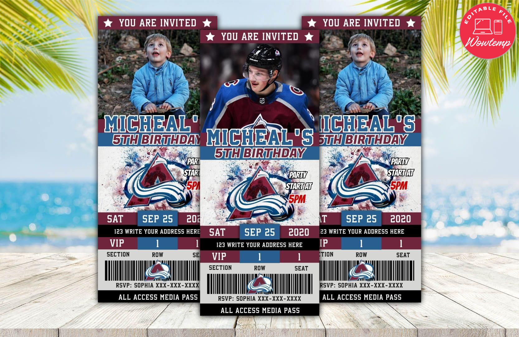 Editable Colorado Avalanche Birthday Ticket Invitations DIY | Wowtemp