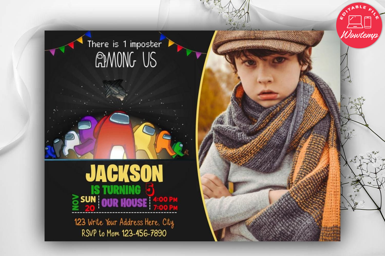 Among Us With Photo Birthday Invitation Customizable Template DIY | Wowtemp