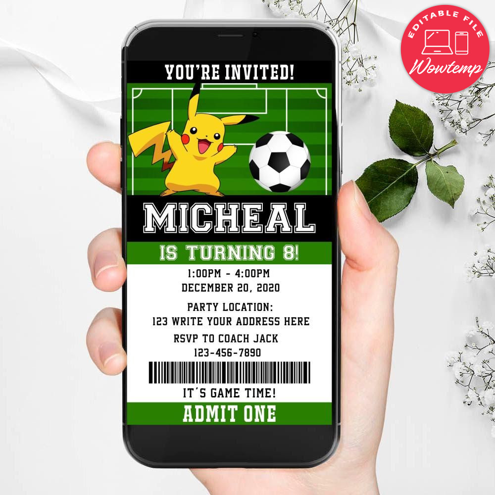Pikachu Soccer Mobile Invite Customizable Template Instant Download ...