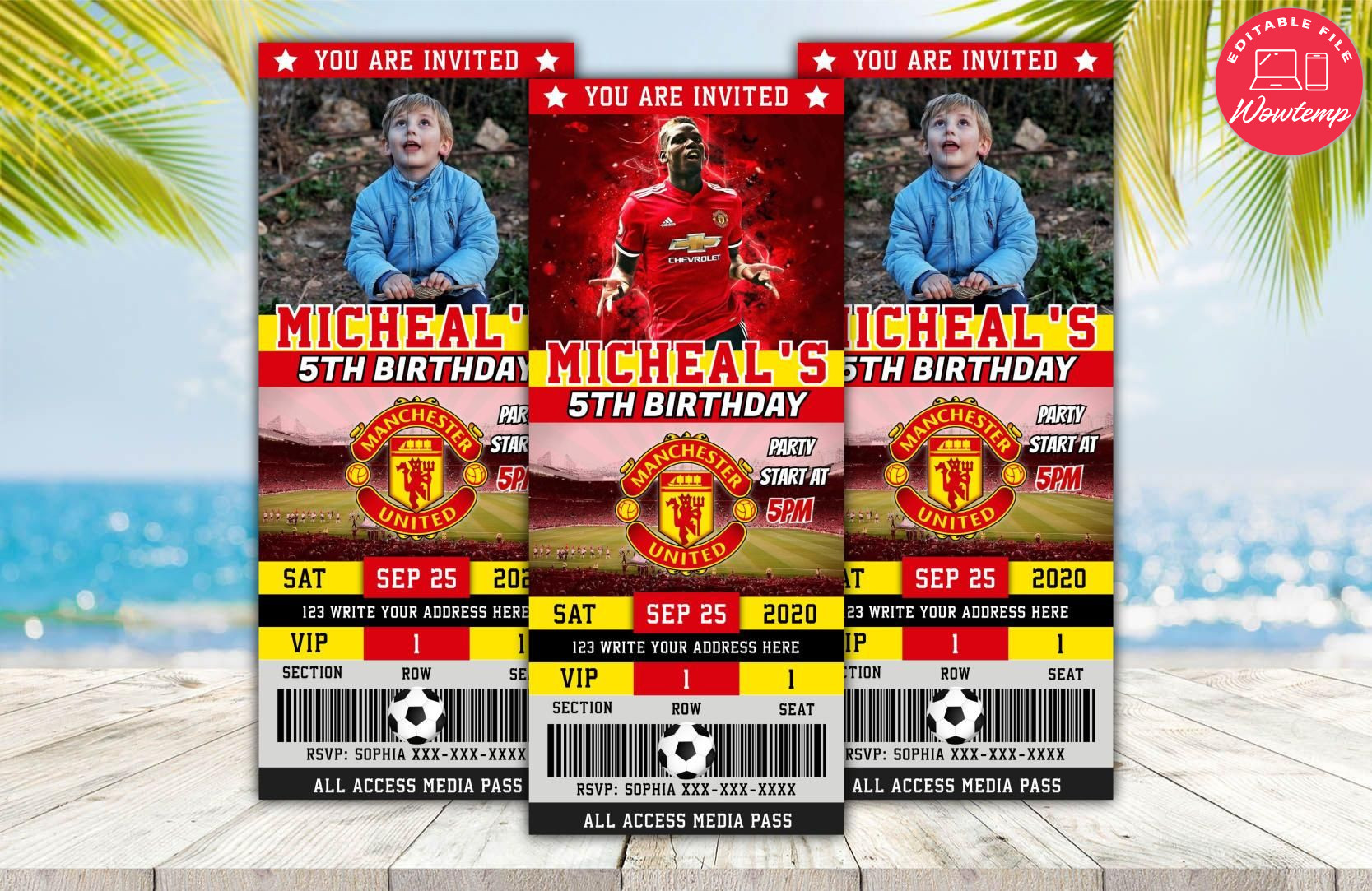 Editable Manchester United F.C Birthday Ticket Invitations DIY | Wowtemp