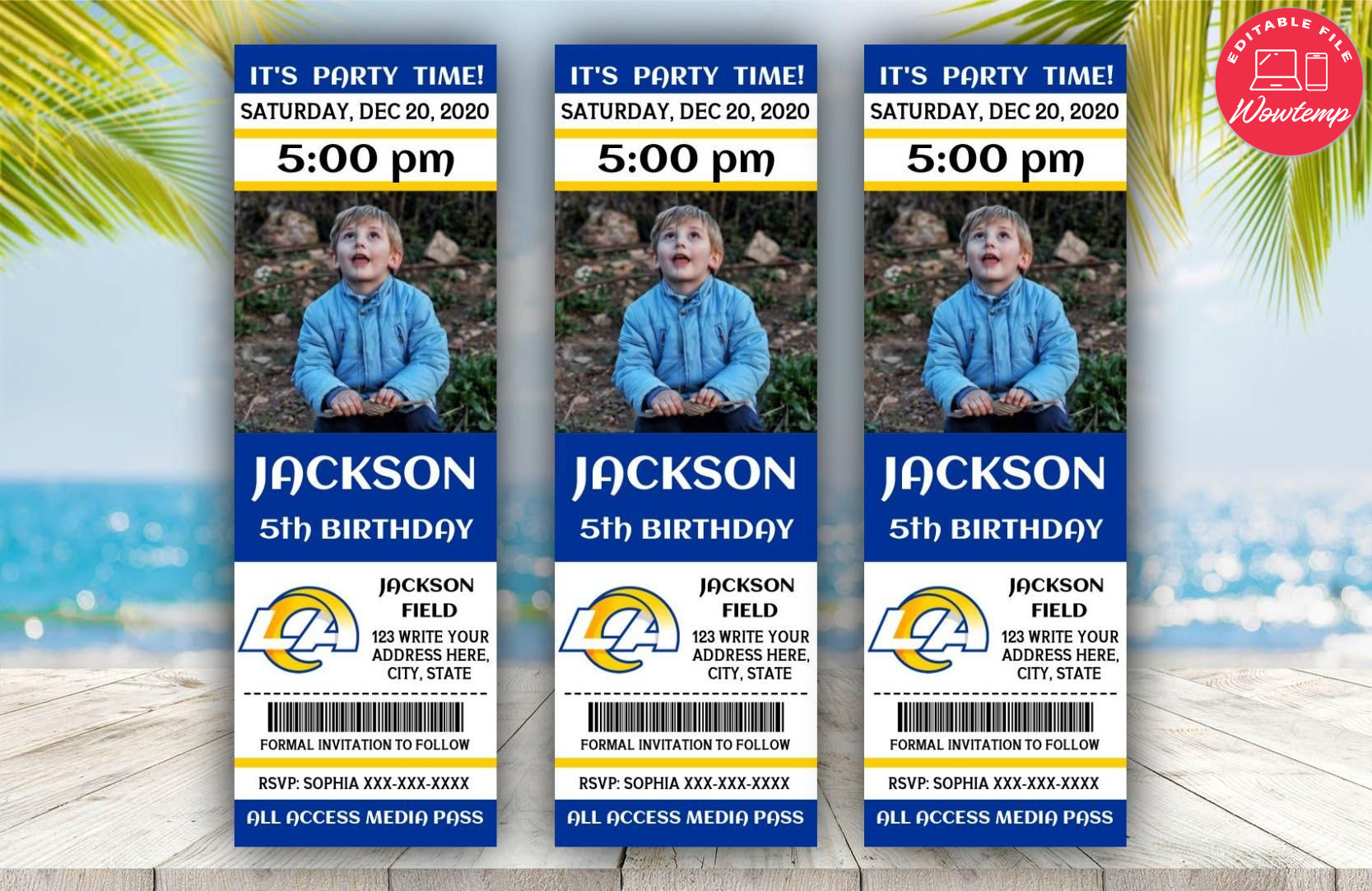 Printable Los Angeles Rams Birthday Ticket Invitations DIY | Wowtemp