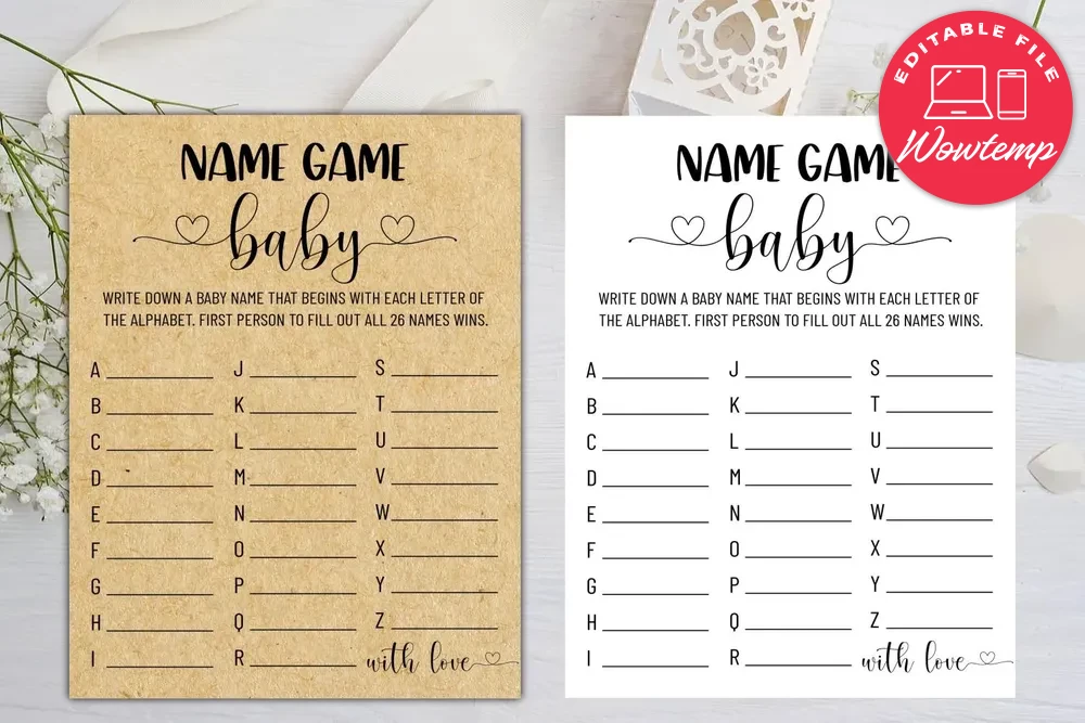 Printable Baby Name Baby Shower Game Instant Download | Wowtemp