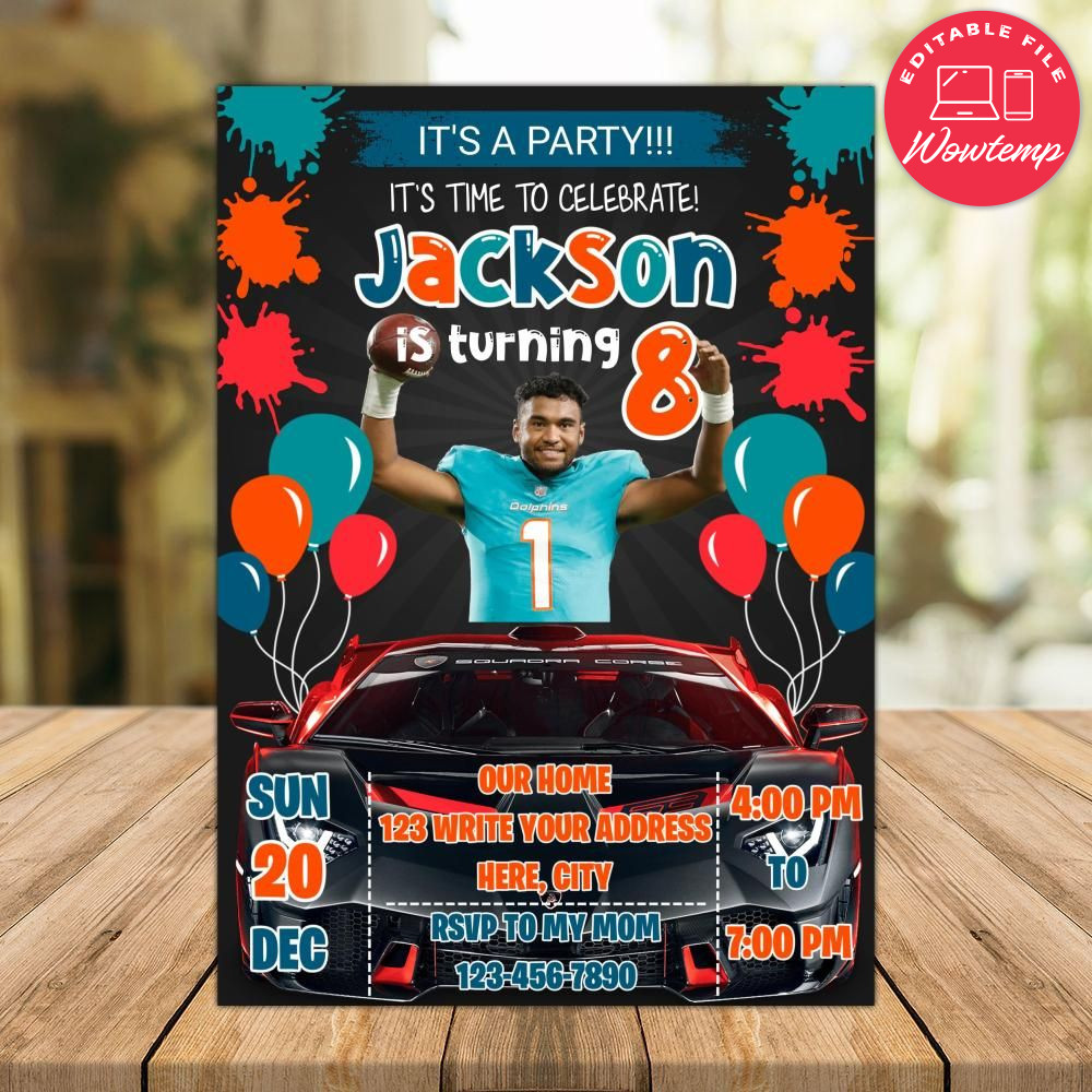 Tua Tagovailoa Miami Dolphins Drive By Birthday Parade Invitation | Wowtemp