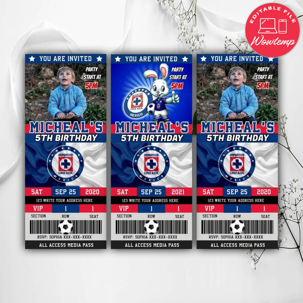 Printable Cruz Azul Birthday Ticket Invitation Instant Download | Wowtemp