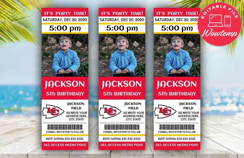 Printable Kansas City Chiefs Birthday Ticket Invitations DIY | Wowtemp