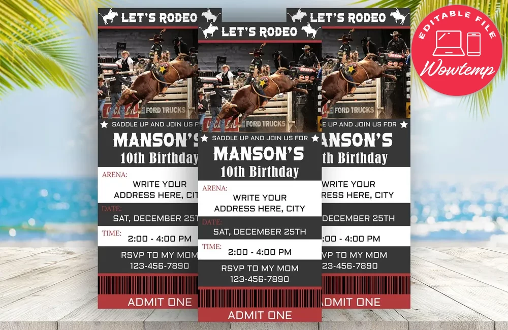 Editable Rodeo Birthday Ticket Invitations Instant Download | Wowtemp