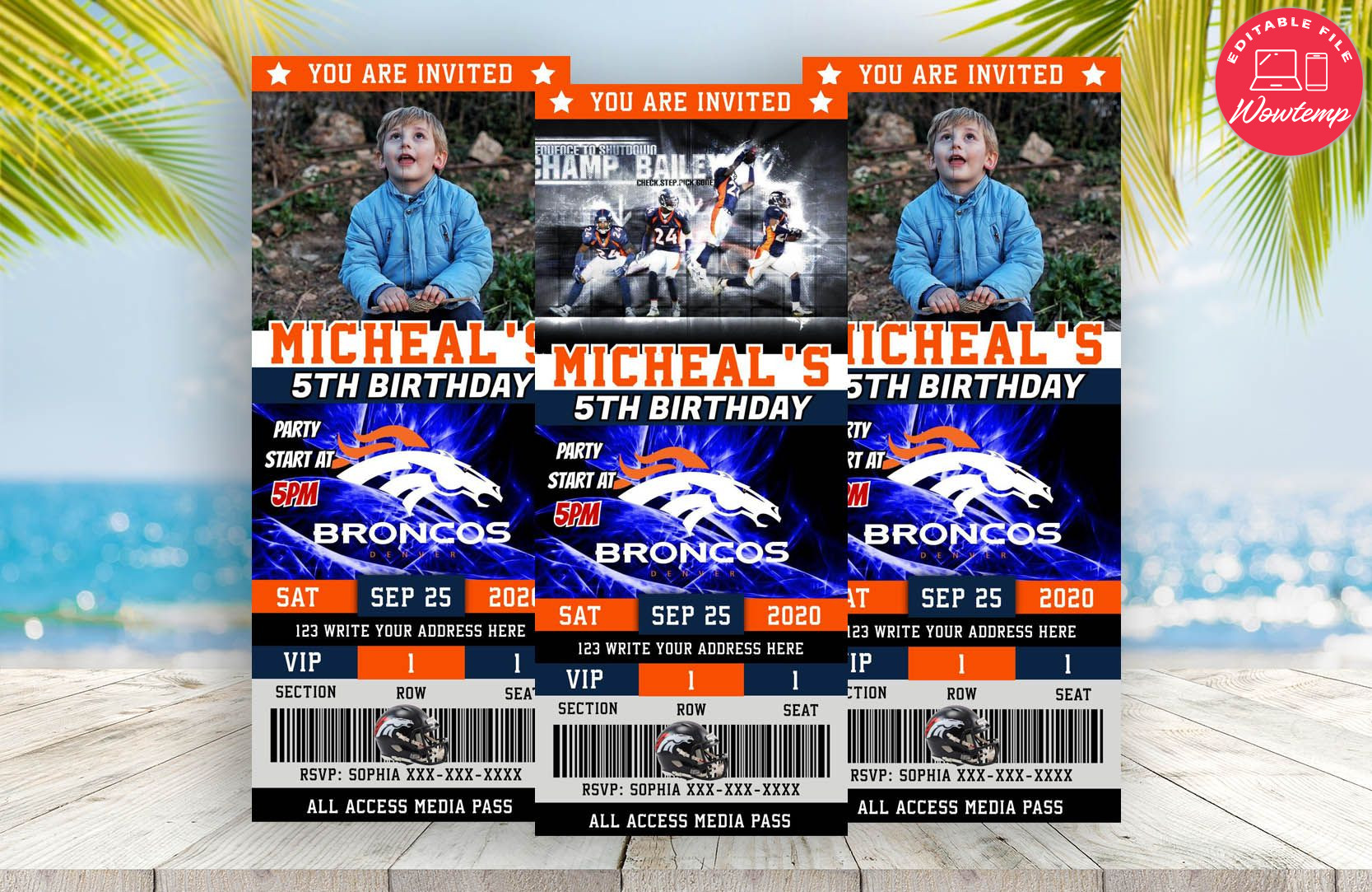 Denver Broncos Ticket Birthday Editable Template Instant Download | Wowtemp