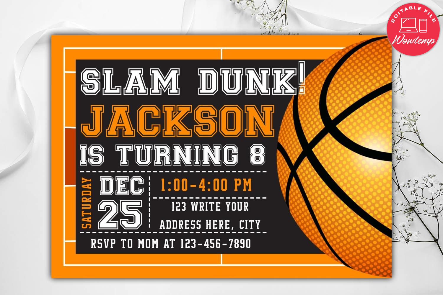 Slam Dunk Birthday Invitation Instant Download | Wowtemp