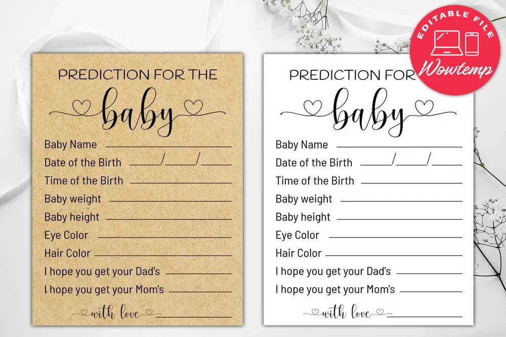 Printable Predictions For The Baby Shower Game Instant Download | Wowtemp
