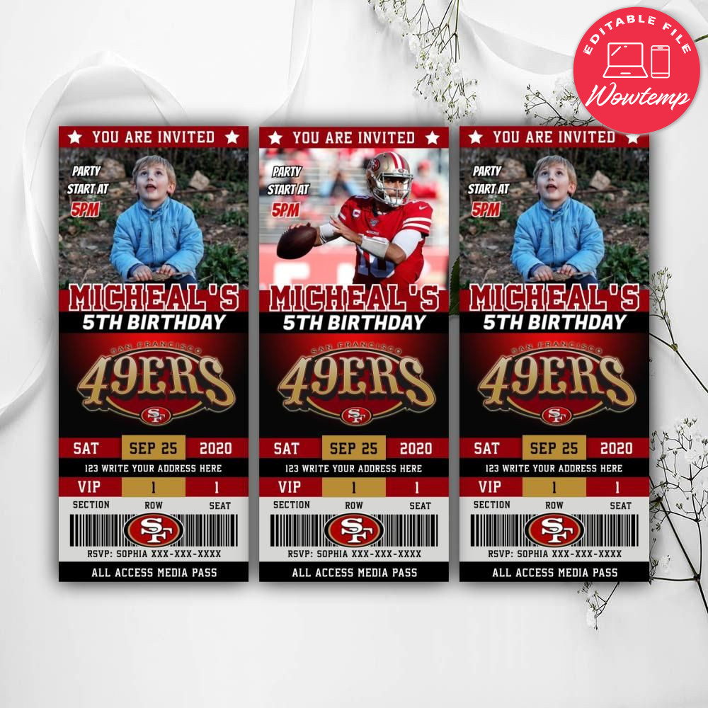 Editable San Francisco 49ers Birthday Ticket Invitations | Wowtemp