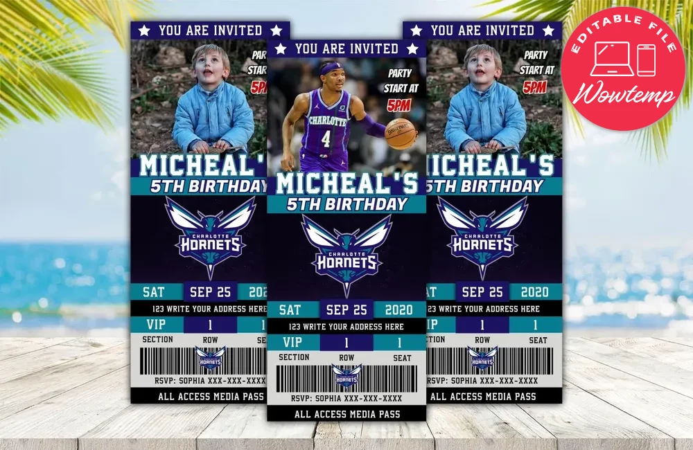 Editable Charlotte Hornets Birthday Ticket Invitations DIY | Wowtemp