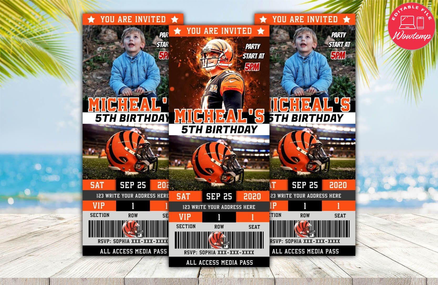 Editable Cincinnati Bengals Birthday Ticket Invitations DIY | Wowtemp