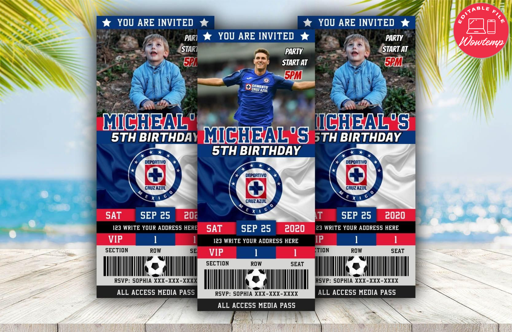 Printable Cruz Azul Birthday Ticket Invitations Instant Download | Wowtemp