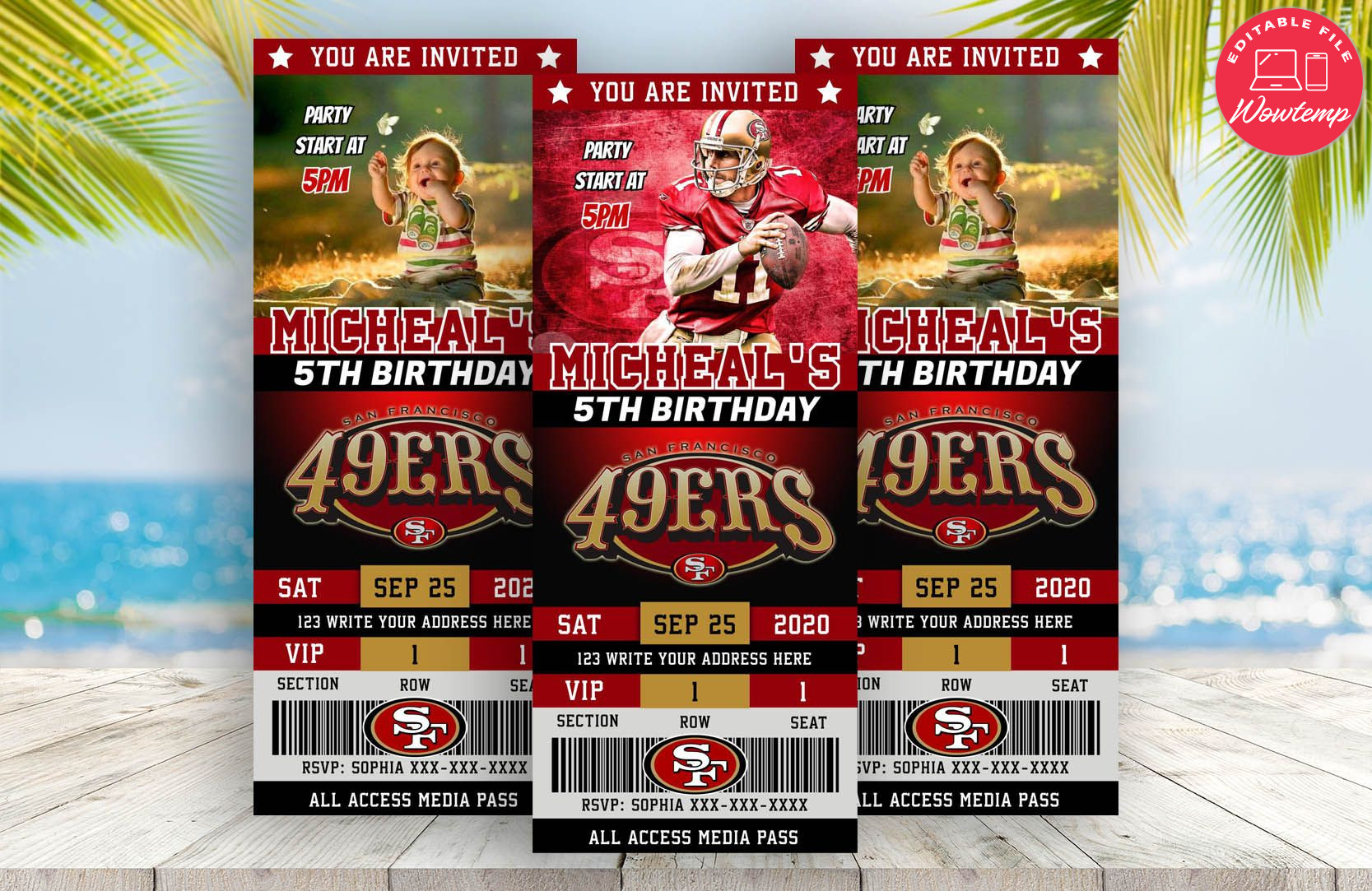 Editable San Francisco 49ers Birthday Ticket Party Invitations | Wowtemp