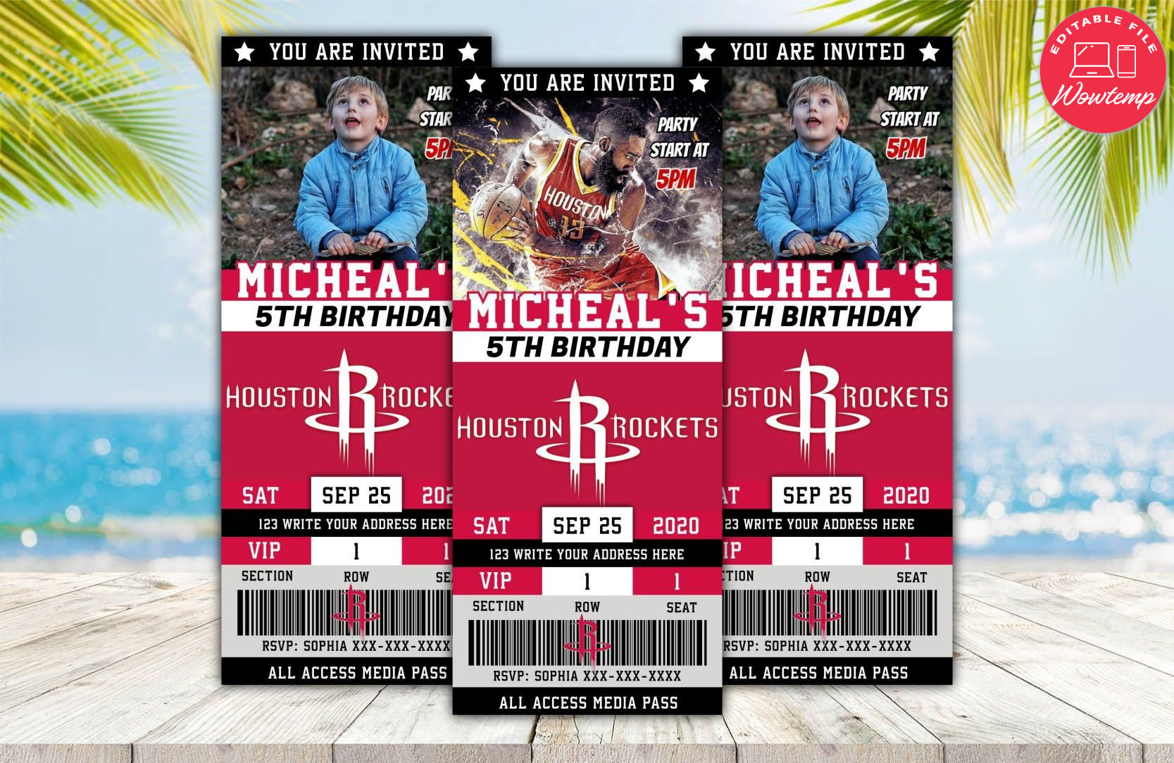 Editable Houston Rockets Birthday Ticket Invitations DIY | Wowtemp
