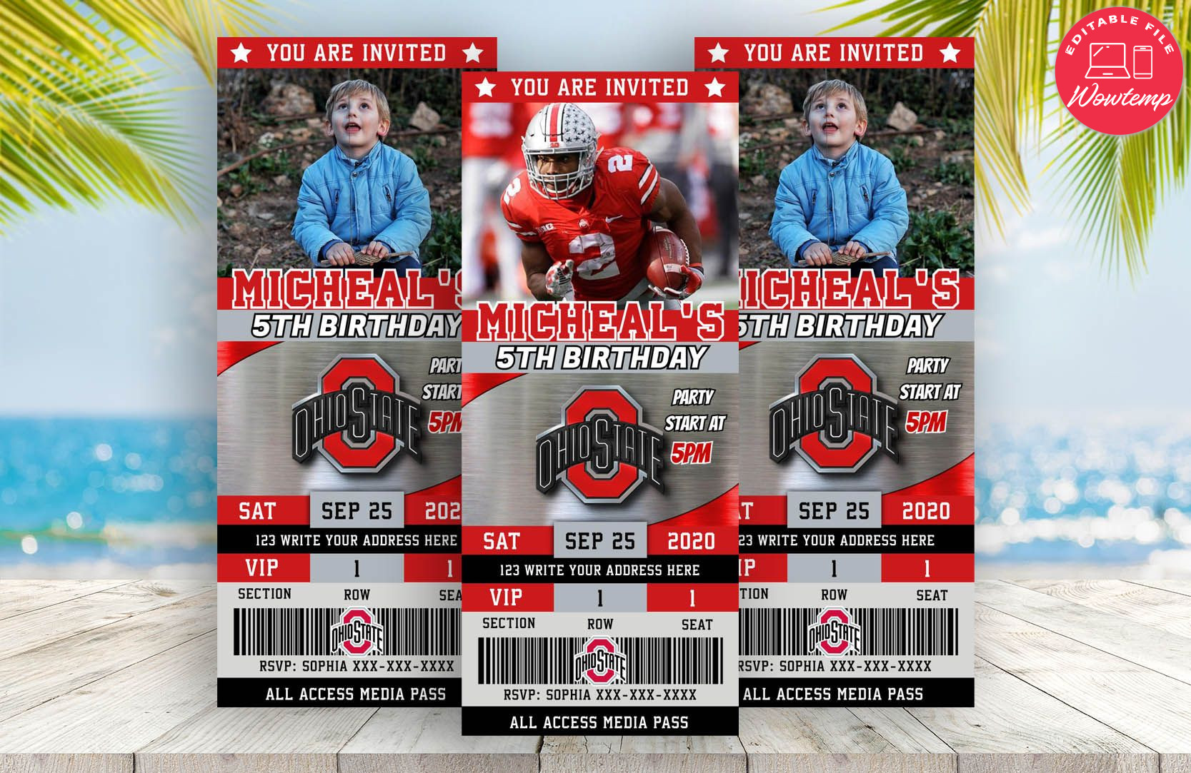 Editable Ohio State Buckeyes Birthday Ticket Party Invitations | Wowtemp