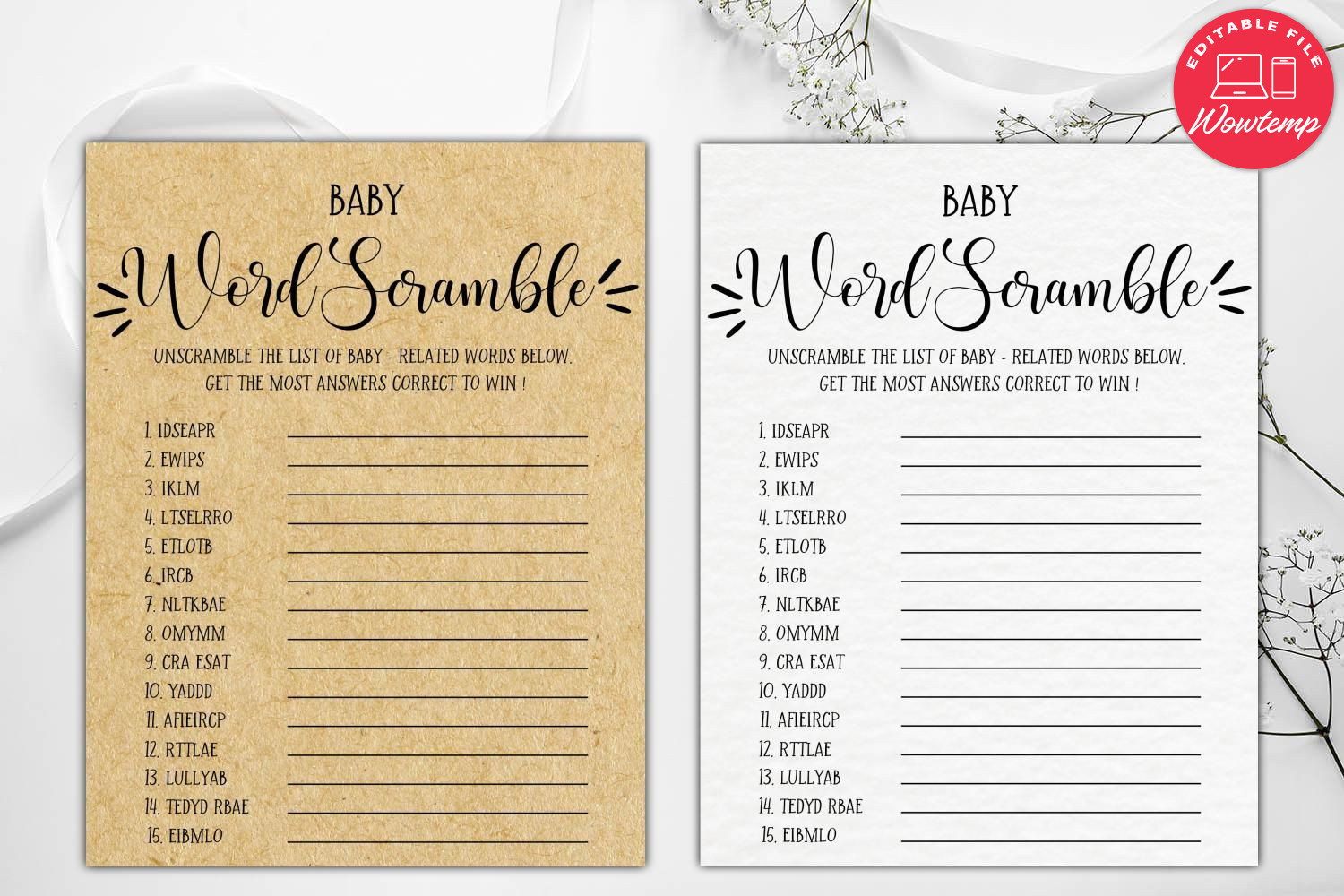 Editable Baby Word Scramble Baby Shower Game Instant Download | Wowtemp