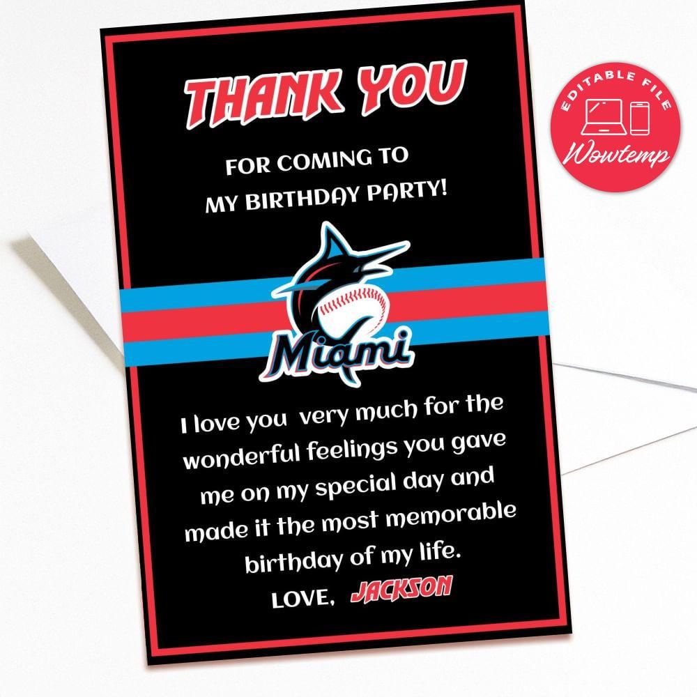 Miami Marlins Thank you card Template to Print at Home | Wowtemp