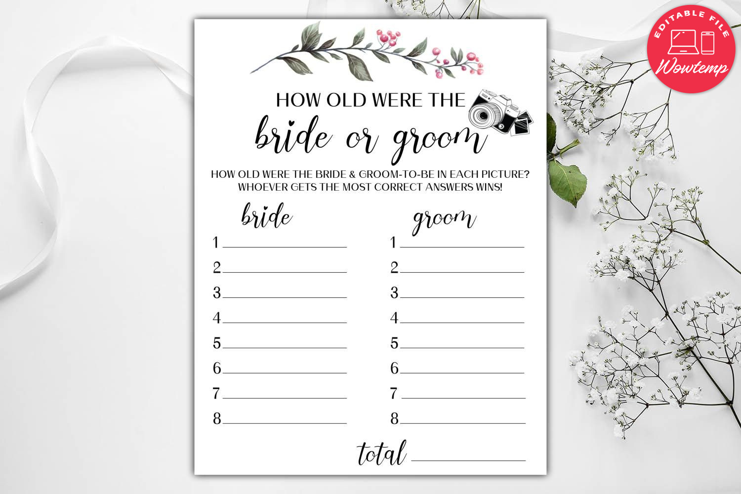 Editable How old was the Bride and Groom Bridal Shower Game DIY | Wowtemp