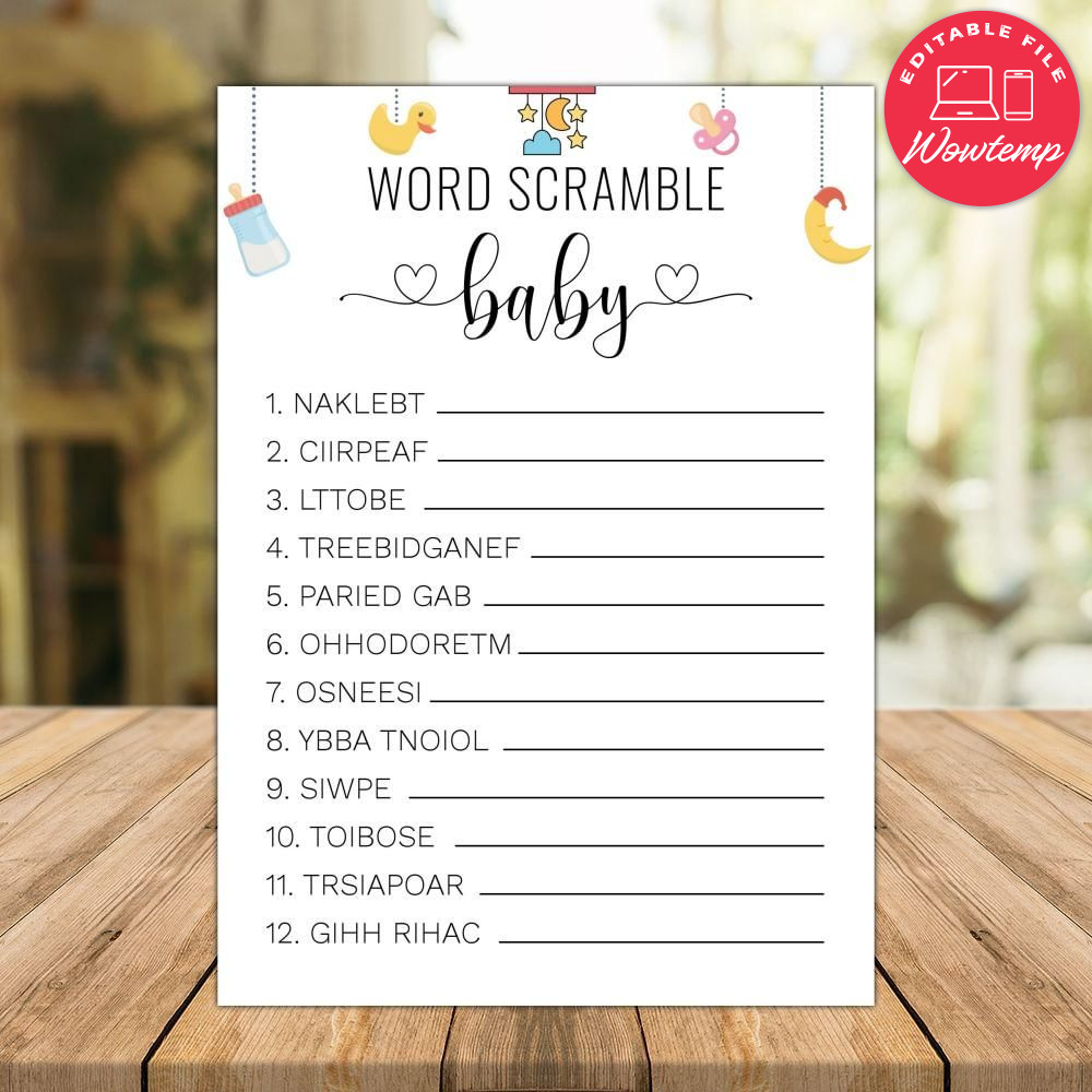 Baby Word Scramble Baby Shower Game Instant Download | Wowtemp
