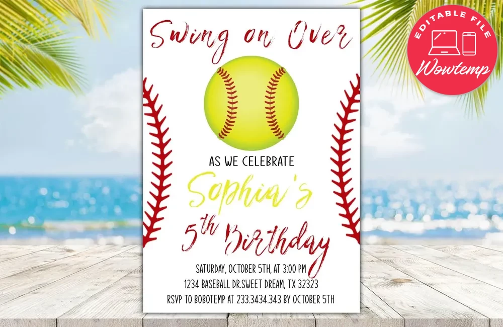 Editable Softball Birthday Invitation Instant Download | Wowtemp