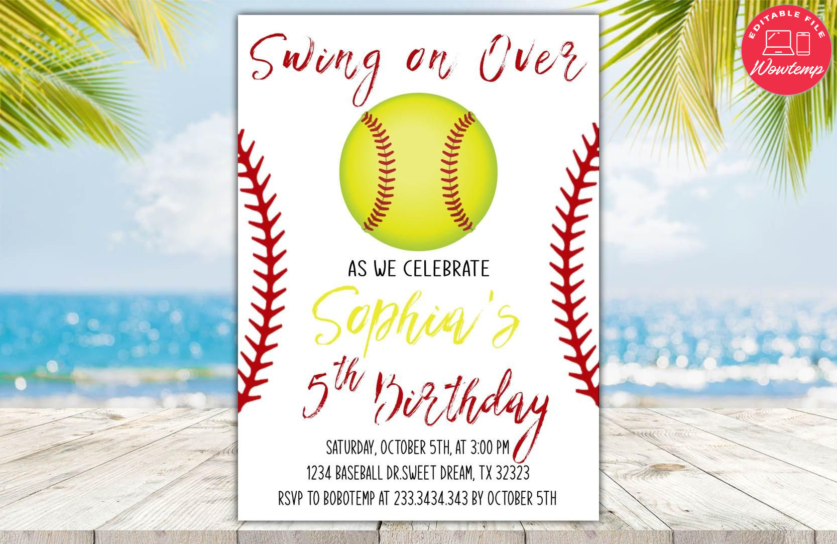 Editable Softball Birthday Invitation Instant Download | Wowtemp