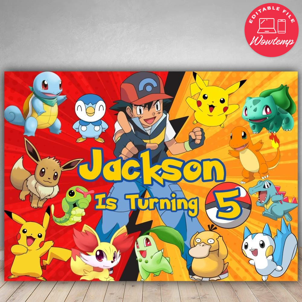 Printable Pokemon Backdrop Digital File Instant Download | Wowtemp