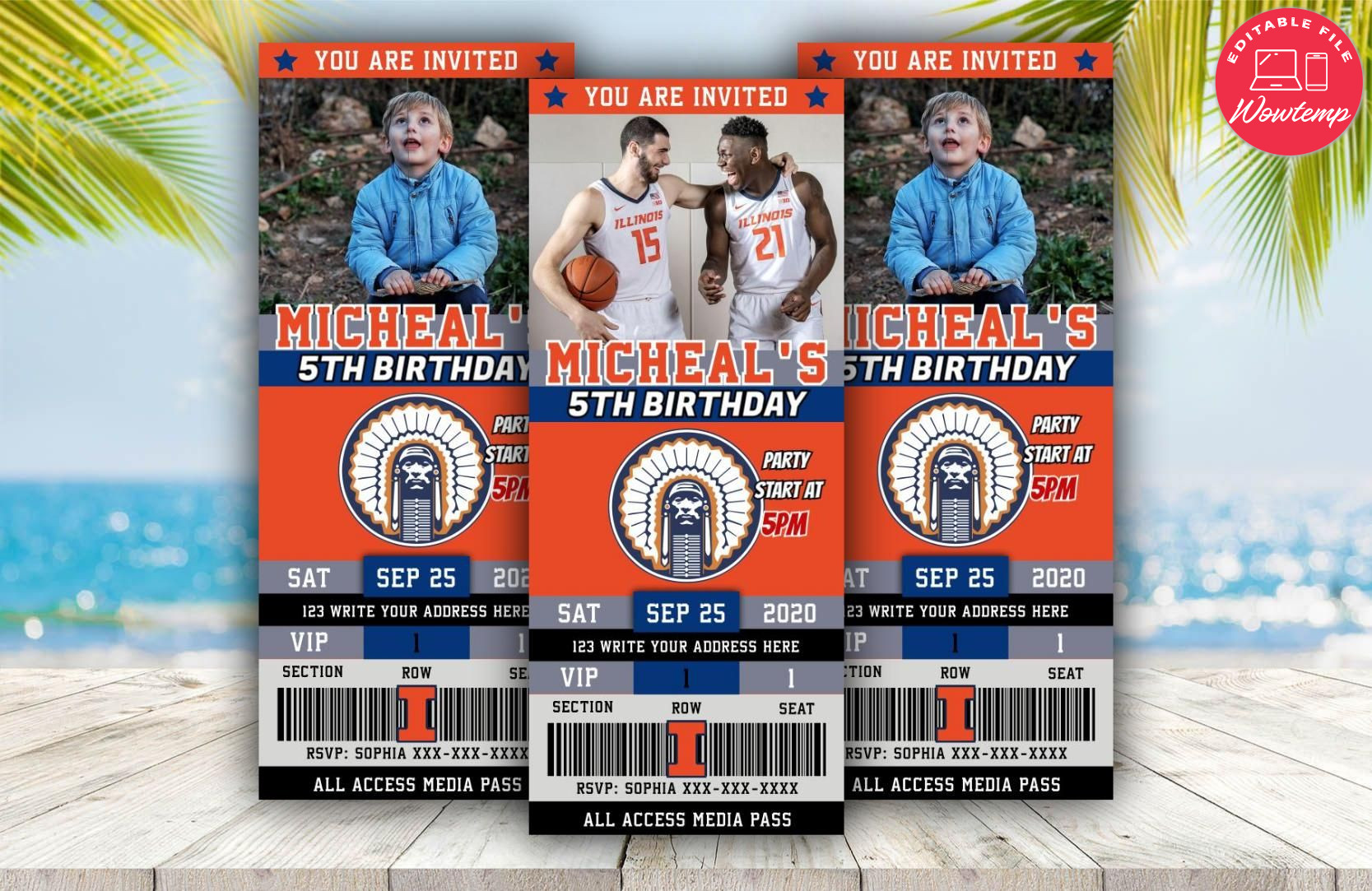 Editable Illinois Fighting Illini Birthday Ticket Invitations DIY | Wowtemp