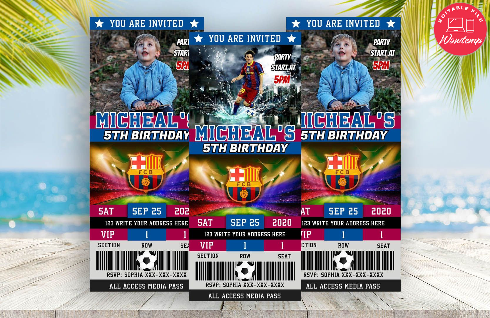 Editable Lionel Messi Barcelona FC Birthday Ticket Invitations | Wowtemp